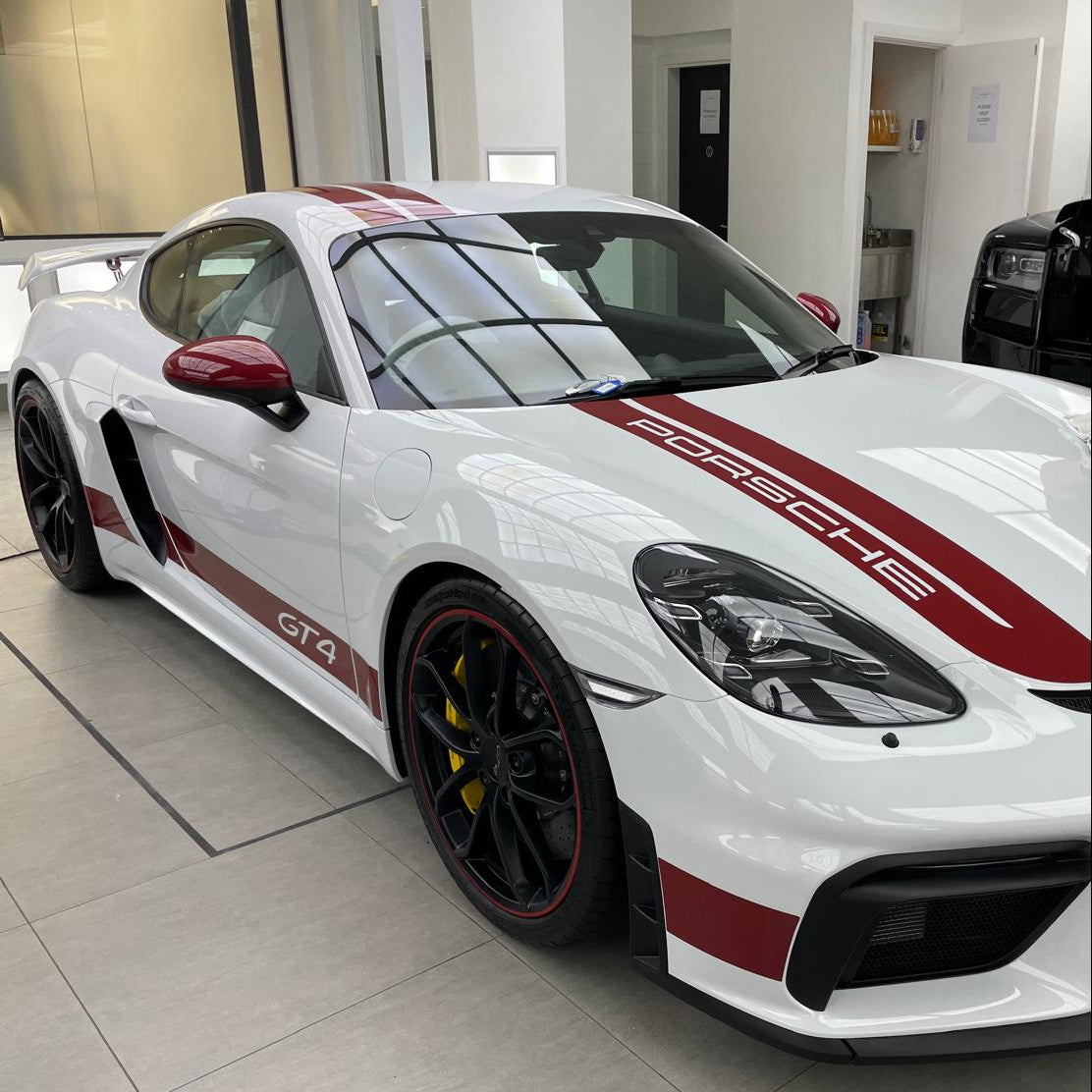 718 GT4 Style Side Stripe, 'PORSCHE' Style Centre Stripe & 'PORSCHE ...